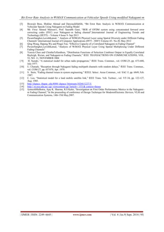 Bit Error Rate Analysis in WiMAX Communication at Vehicular Speeds using modified Nakagami-m ...