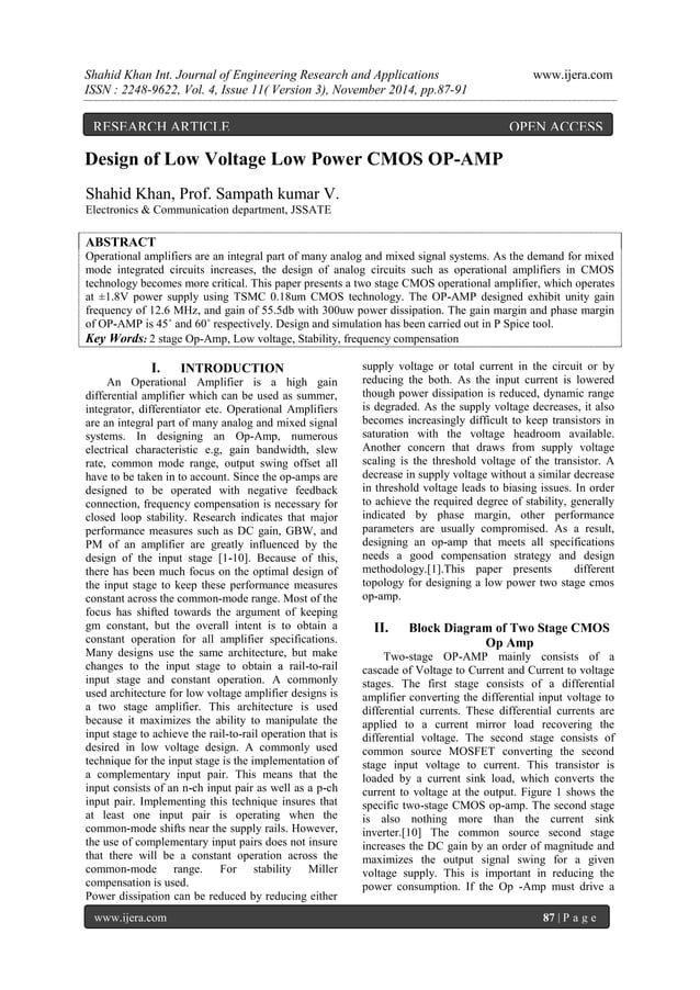 Design Of Low Voltage Low Power Cmos Op Amp Pdf