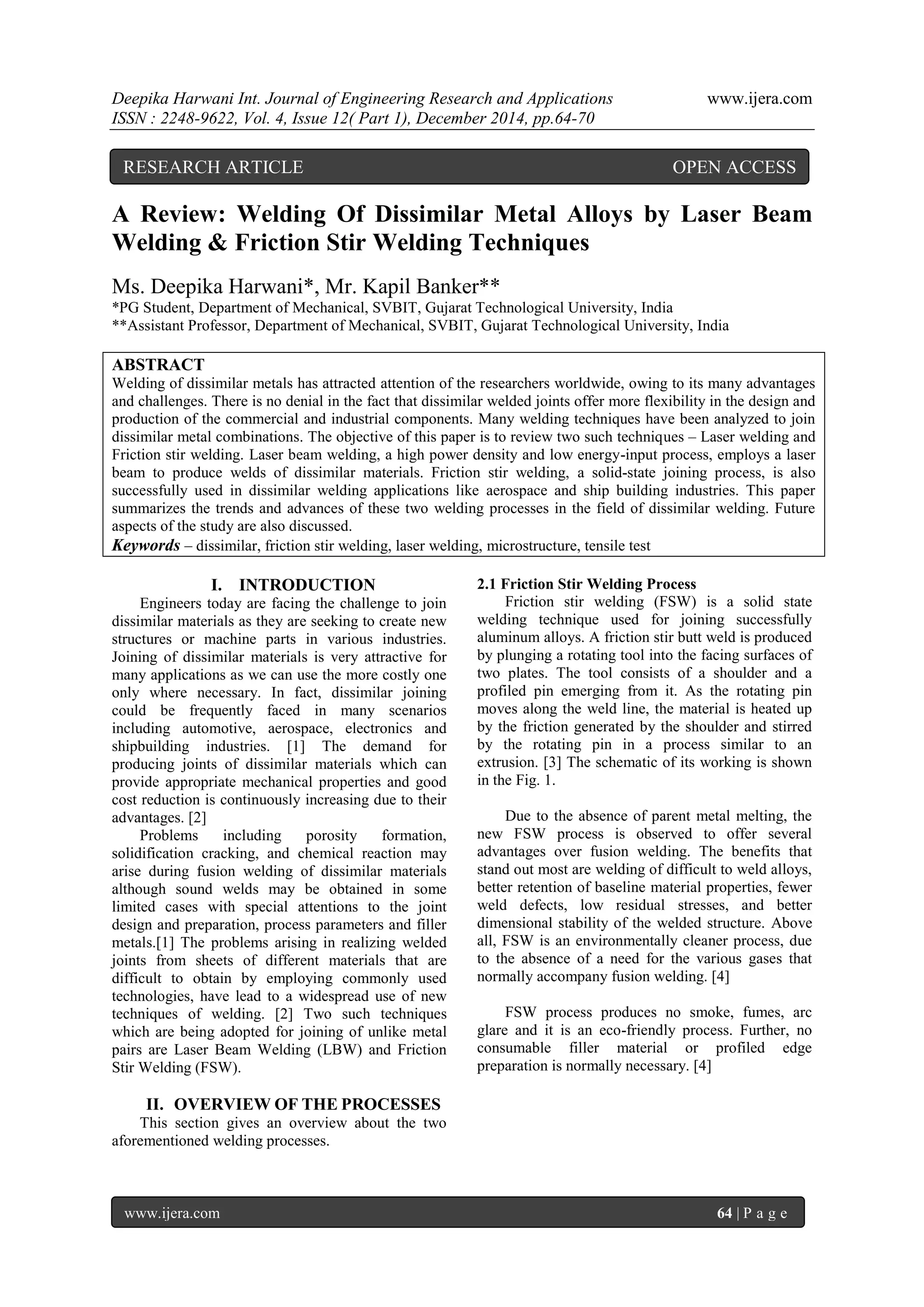 A Review: Welding Of Dissimilar Metal Alloys by Laser Beam Welding ...