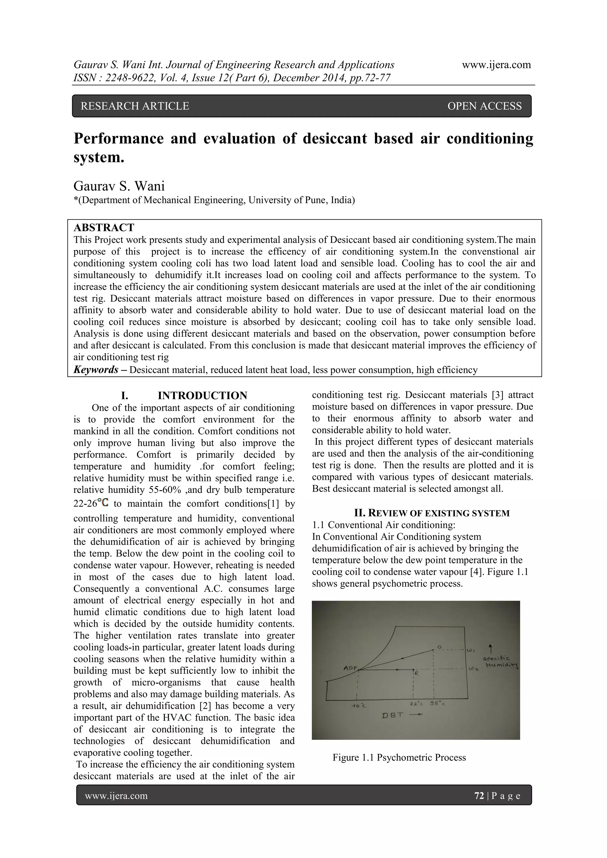 Performance and evaluation of desiccant based air conditioning system. | PDF