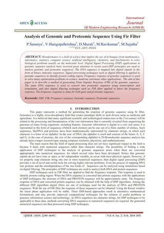 Analysis of Genomic and Proteomic Sequence Using Fir Filter | PDF