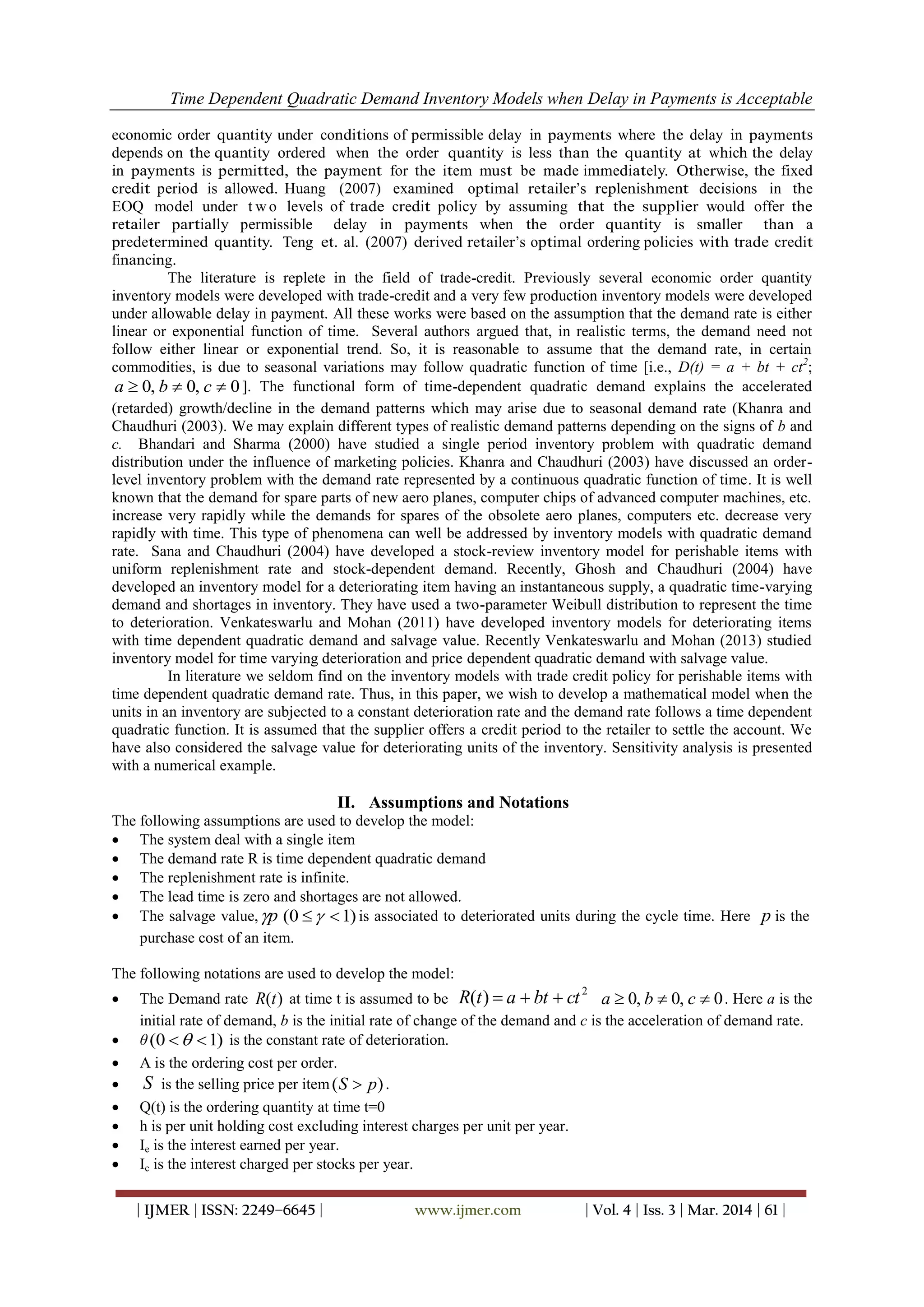 Time Dependent Quadratic Demand Inventory Models when Delay in Payments ...