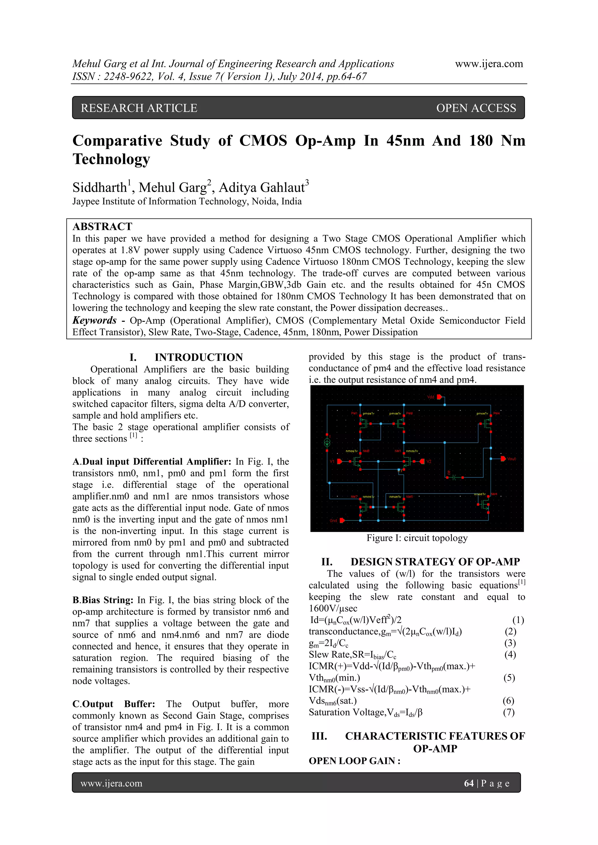 Comparative Study of CMOS Op-Amp In 45nm And 180 Nm Technology | PDF
