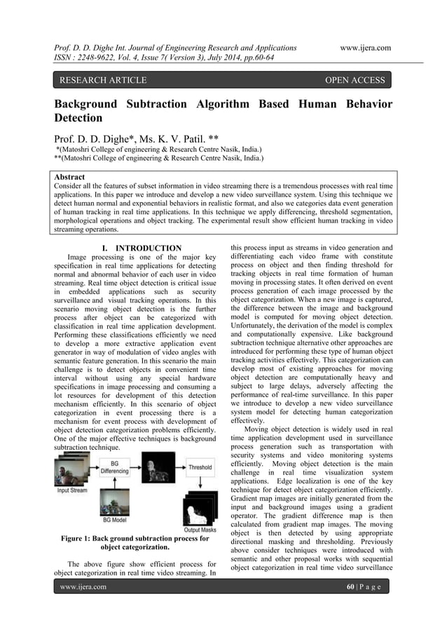 Background Subtraction Algorithm Based Human Behavior Detection Pdf
