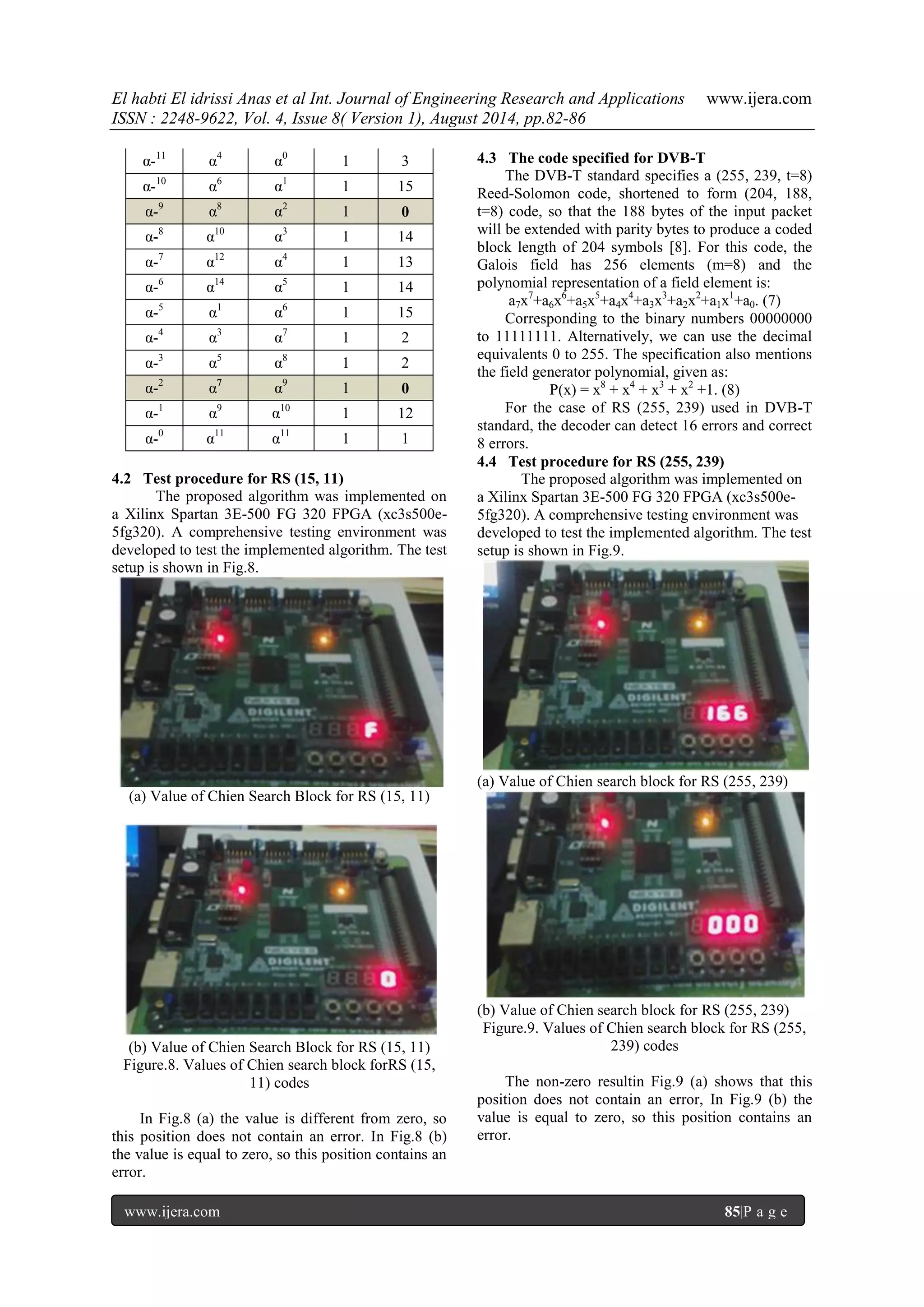 FPGA Implementation of A New Chien Search Block for Reed-Solomon Codes RS (255, 239) Used In ...