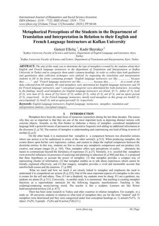 Metaphorical Perceptions of the Students in the Department of Translation and Interpretation in ...