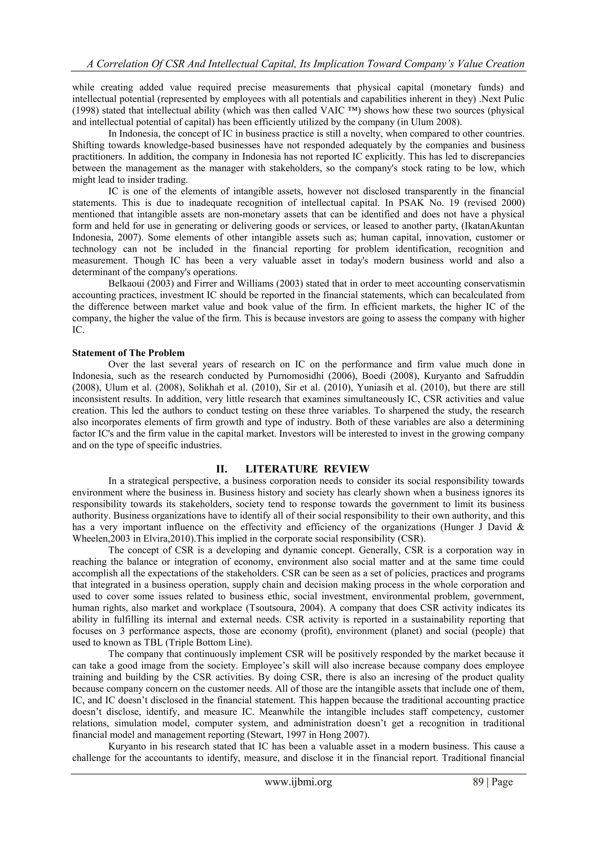 A Correlation of CSR and Intellectual Capital, its Implication toward ...