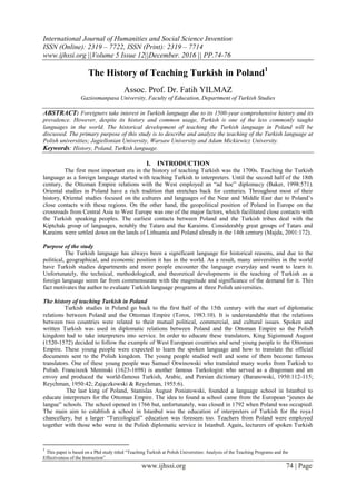 The History of Teaching Turkish in Poland | PDF