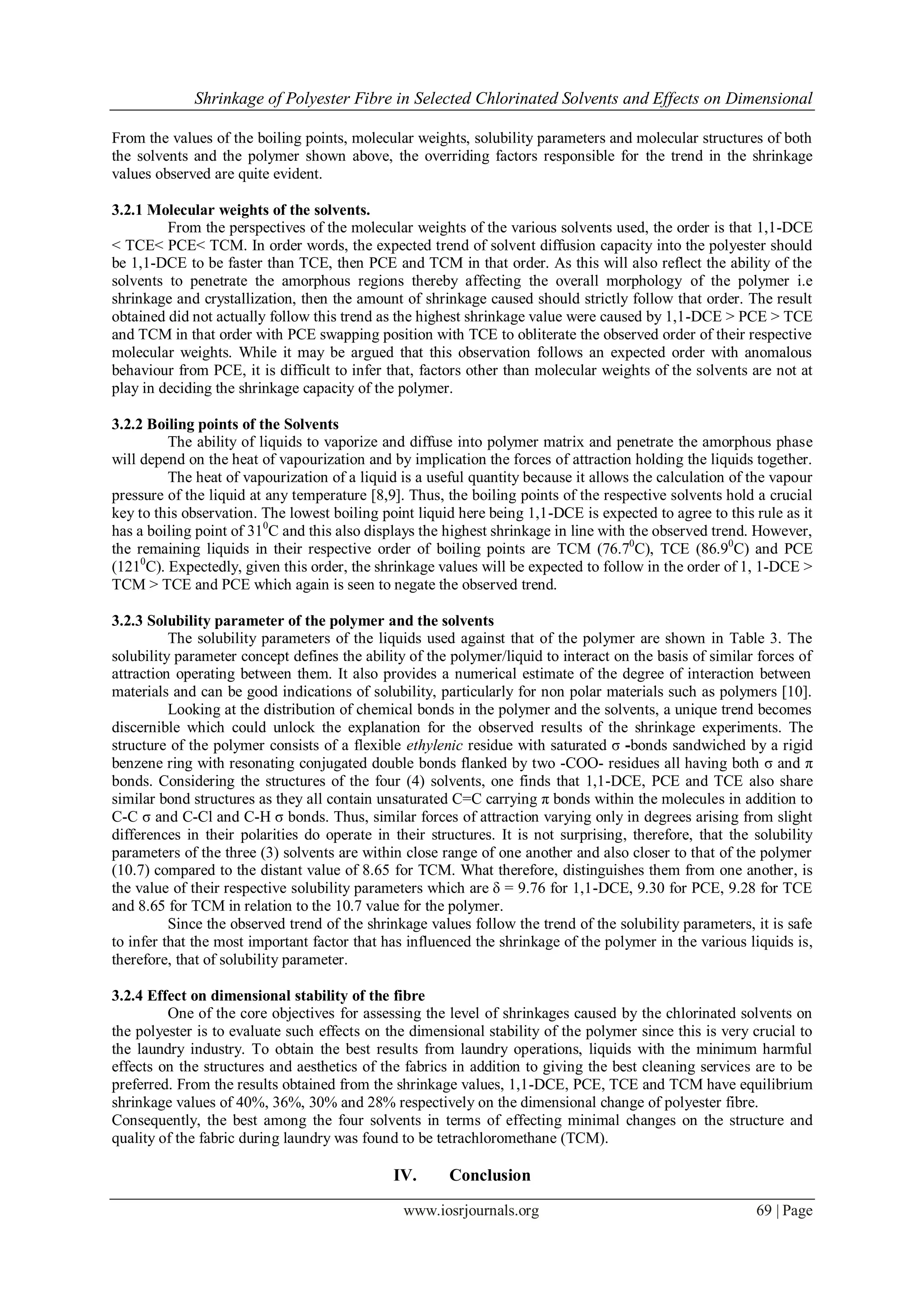 Shrinkage of Polyester Fibre in Selected Chlorinated Solvents and ...