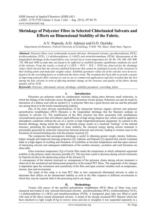 Shrinkage of Polyester Fibre in Selected Chlorinated Solvents and ...