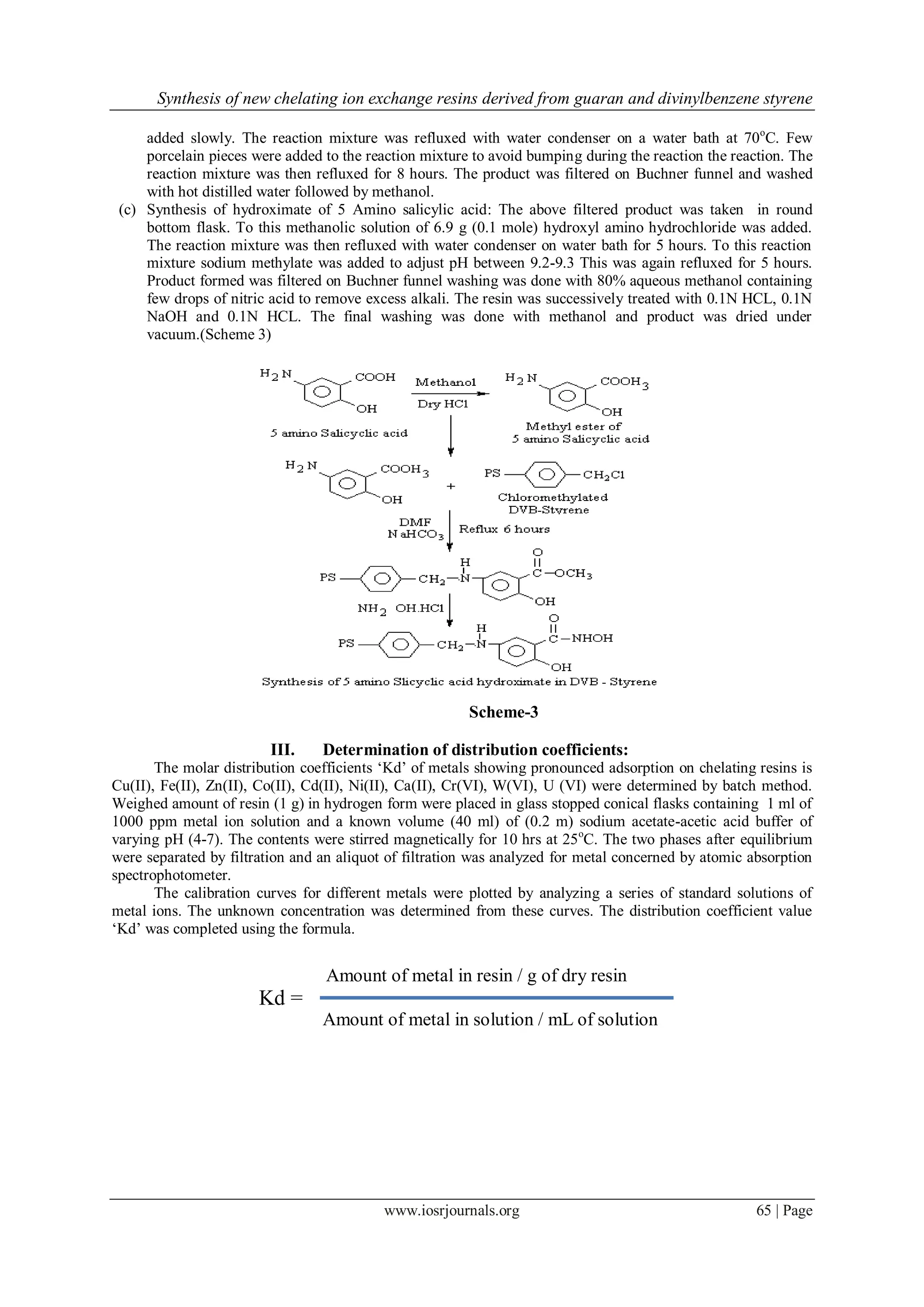 Synthesis of new chelating ion exchange resins derived from guaran and divinylbenzene styrene ...