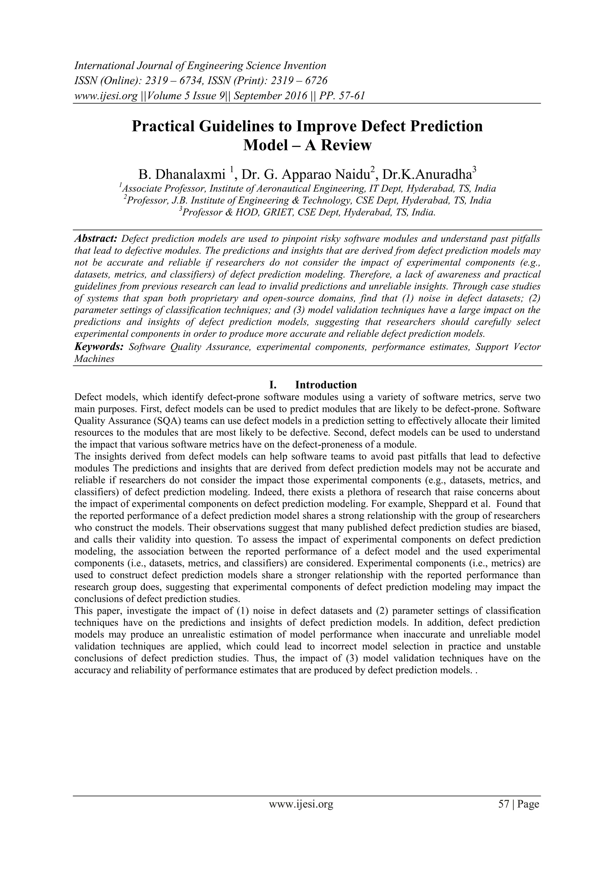 Practical Guidelines to Improve Defect Prediction Model – A Review | PDF | Operating Systems ...