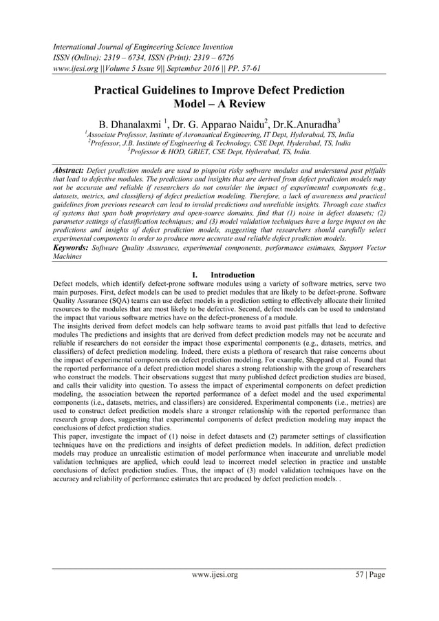 Practical Guidelines To Improve Defect Prediction Model A Review Pdf Operating Systems