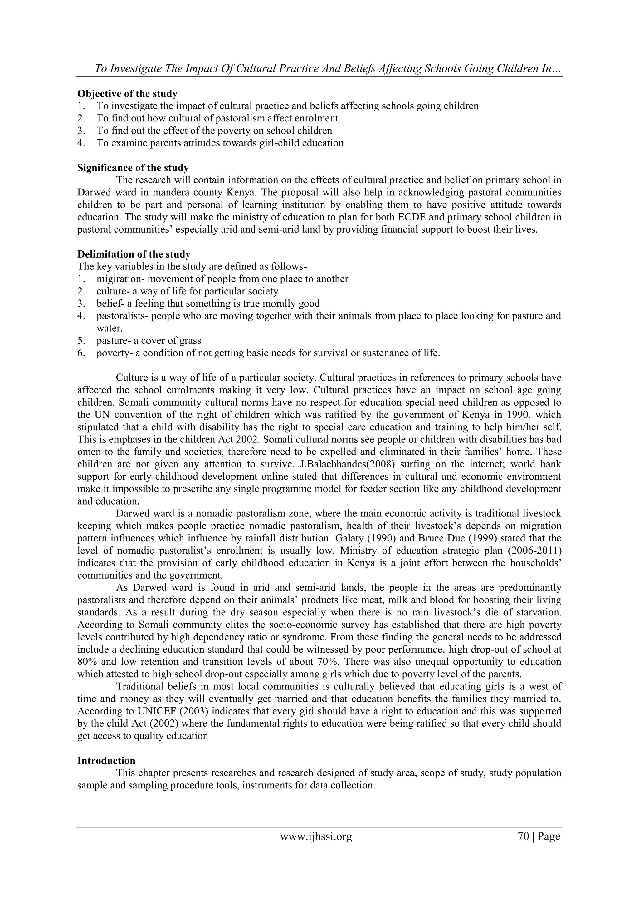 To Investigate the Impact of Cultural Practice and Beliefs Affecting ...