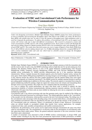 Evaluation of STBC and Convolutional Code Performance for Wireless Communication System | PDF