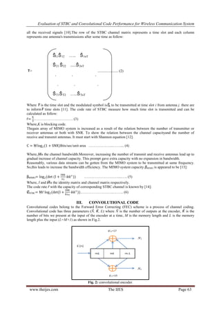 Evaluation of STBC and Convolutional Code Performance for Wireless Communication System | PDF
