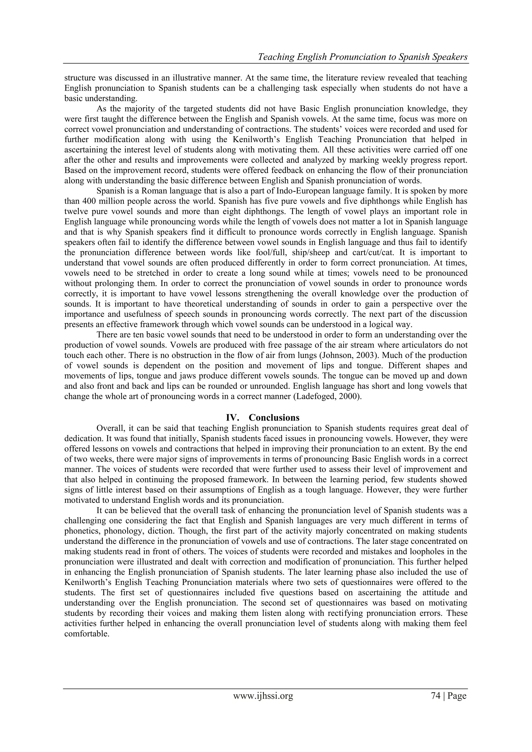 Teaching English Pronunciation to Spanish Speakers | PDF