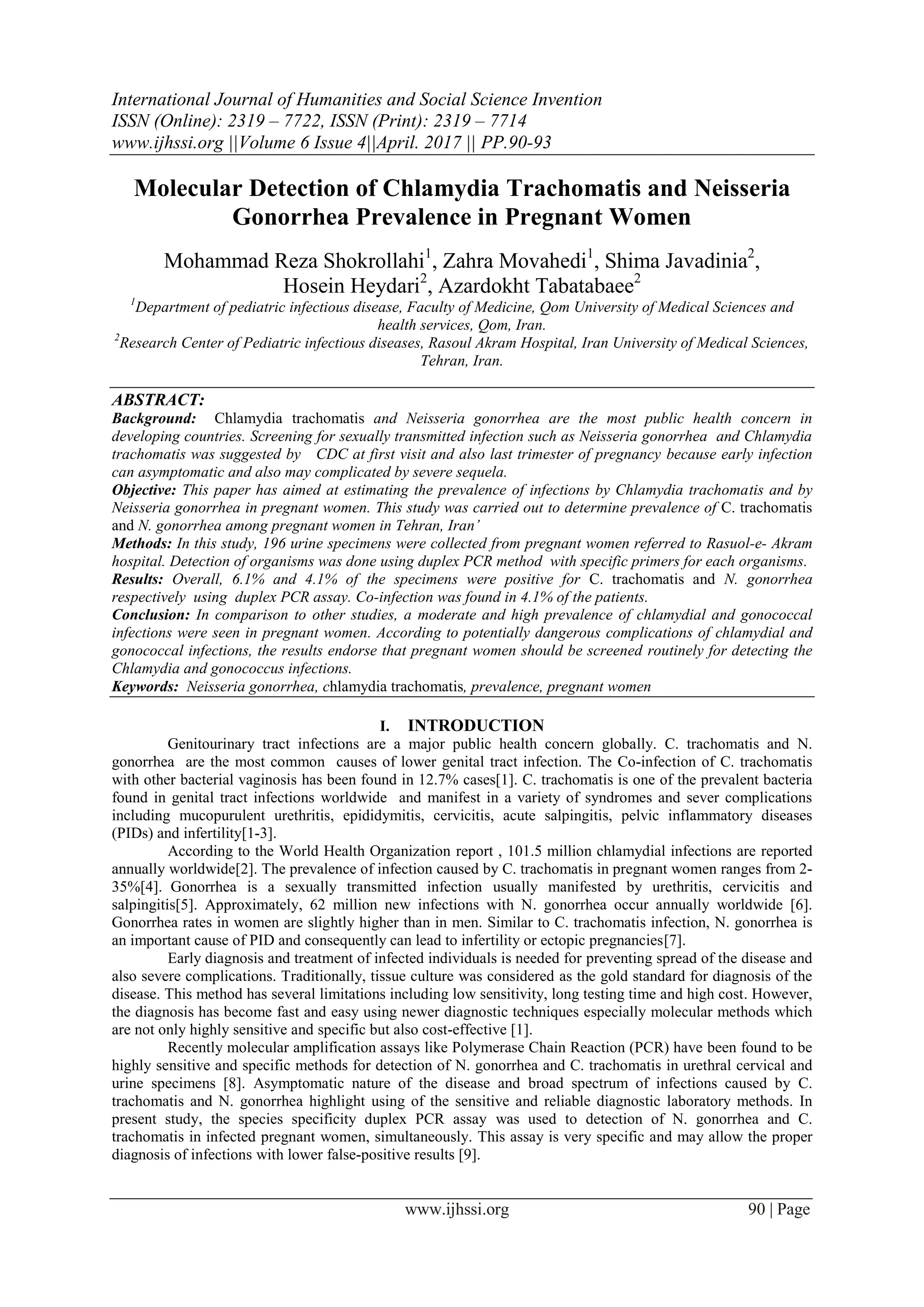 Molecular Detection of Chlamydia Trachomatis and Neisseria Gonorrhea ...
