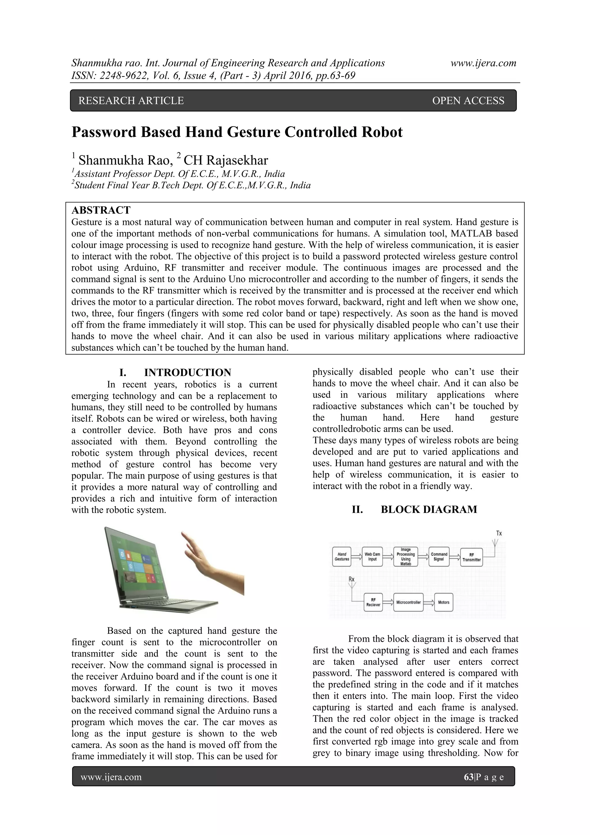 Password Based Hand Gesture Controlled Robot | PDF