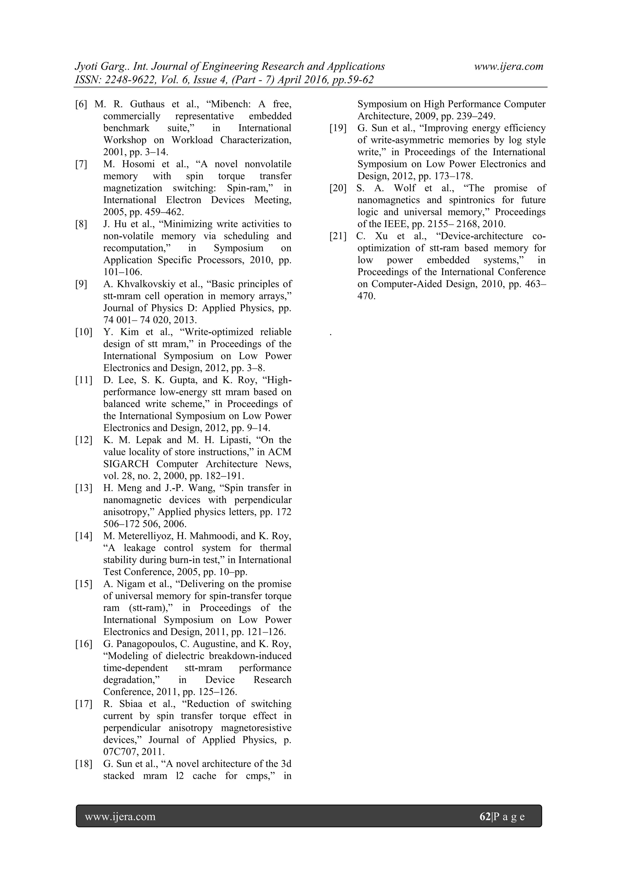 SPIN TORQUE TRANSFER MRAM AS A UNIVERSAL MEMORY | PDF