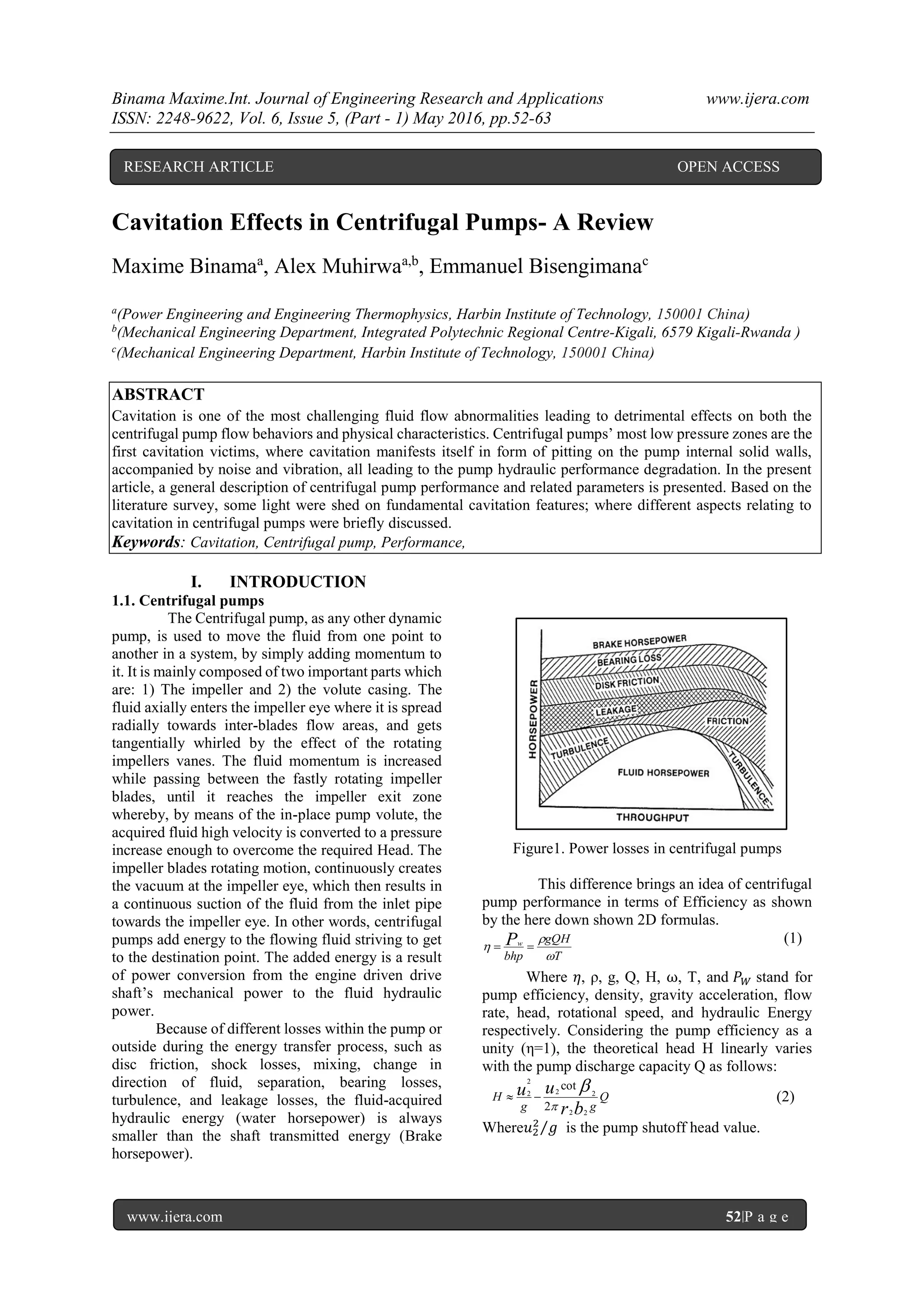 Cavitation Effects in Centrifugal Pumps- A Review | PDF