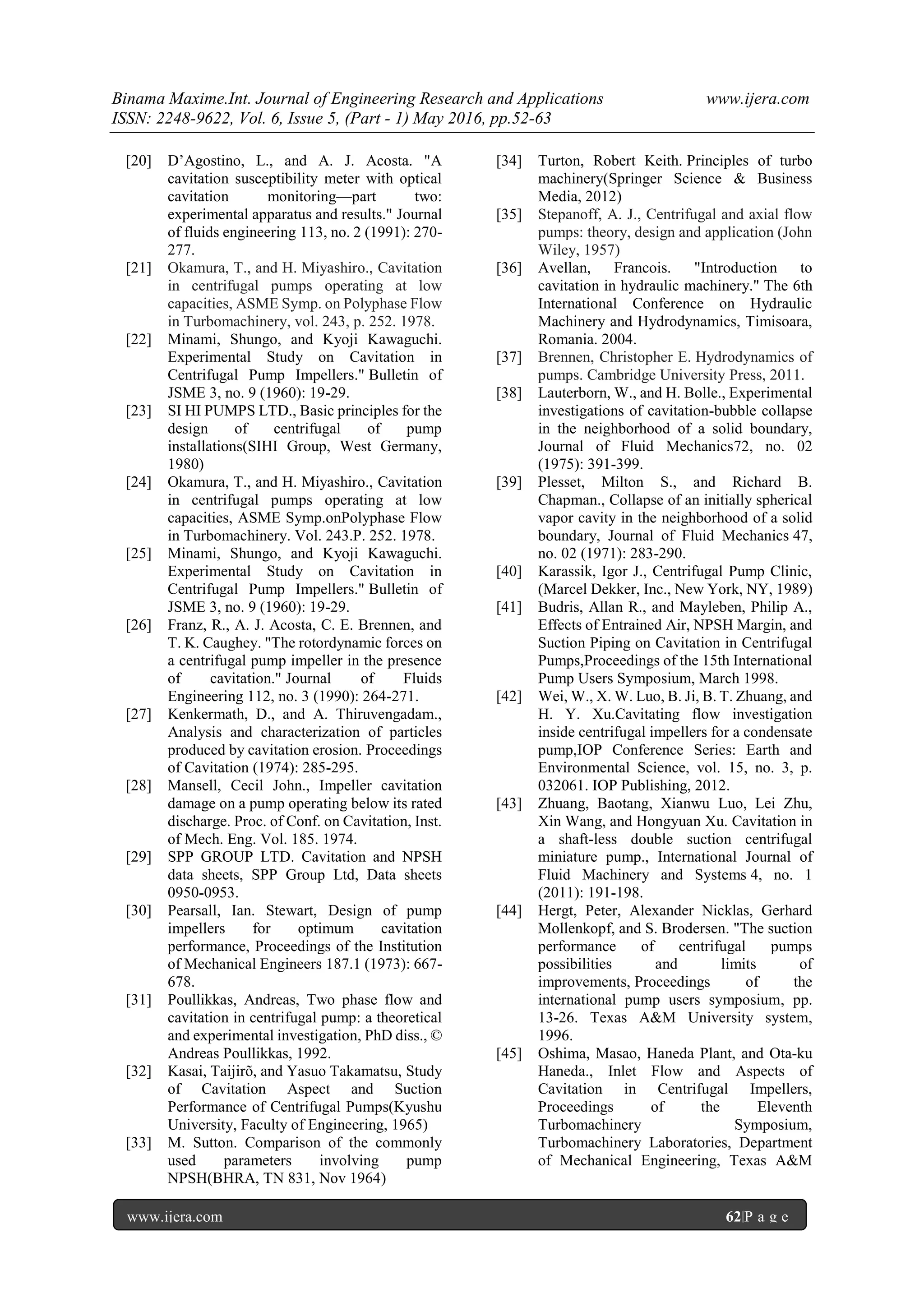 Cavitation Effects in Centrifugal Pumps- A Review | PDF