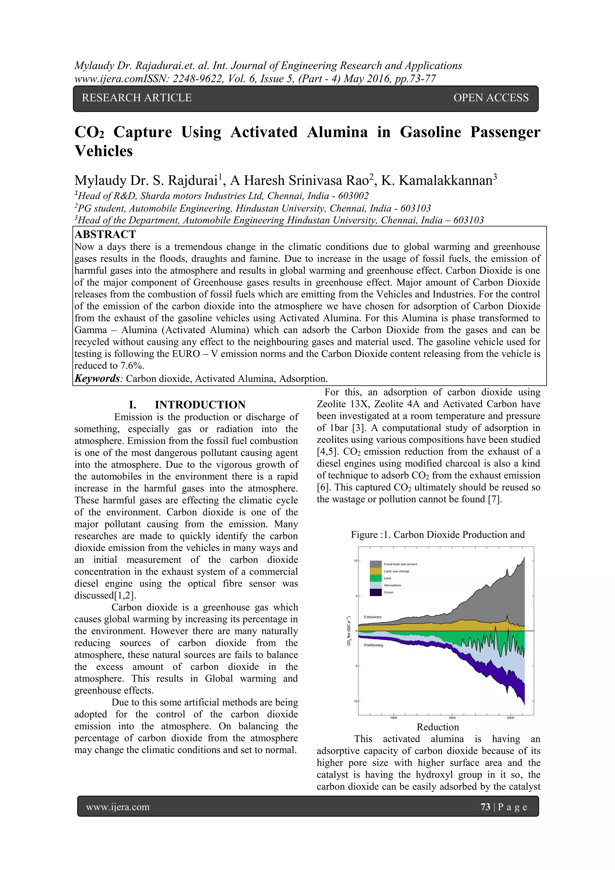 CO2 Capture Using Activated Alumina in Gasoline Passenger Vehicles | PDF