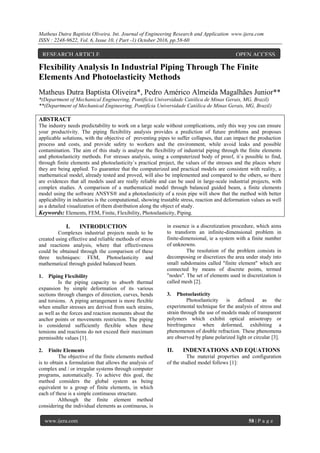 Flexibility Analysis In Industrial Piping Through The Finite Elements And Photoelasticity ...