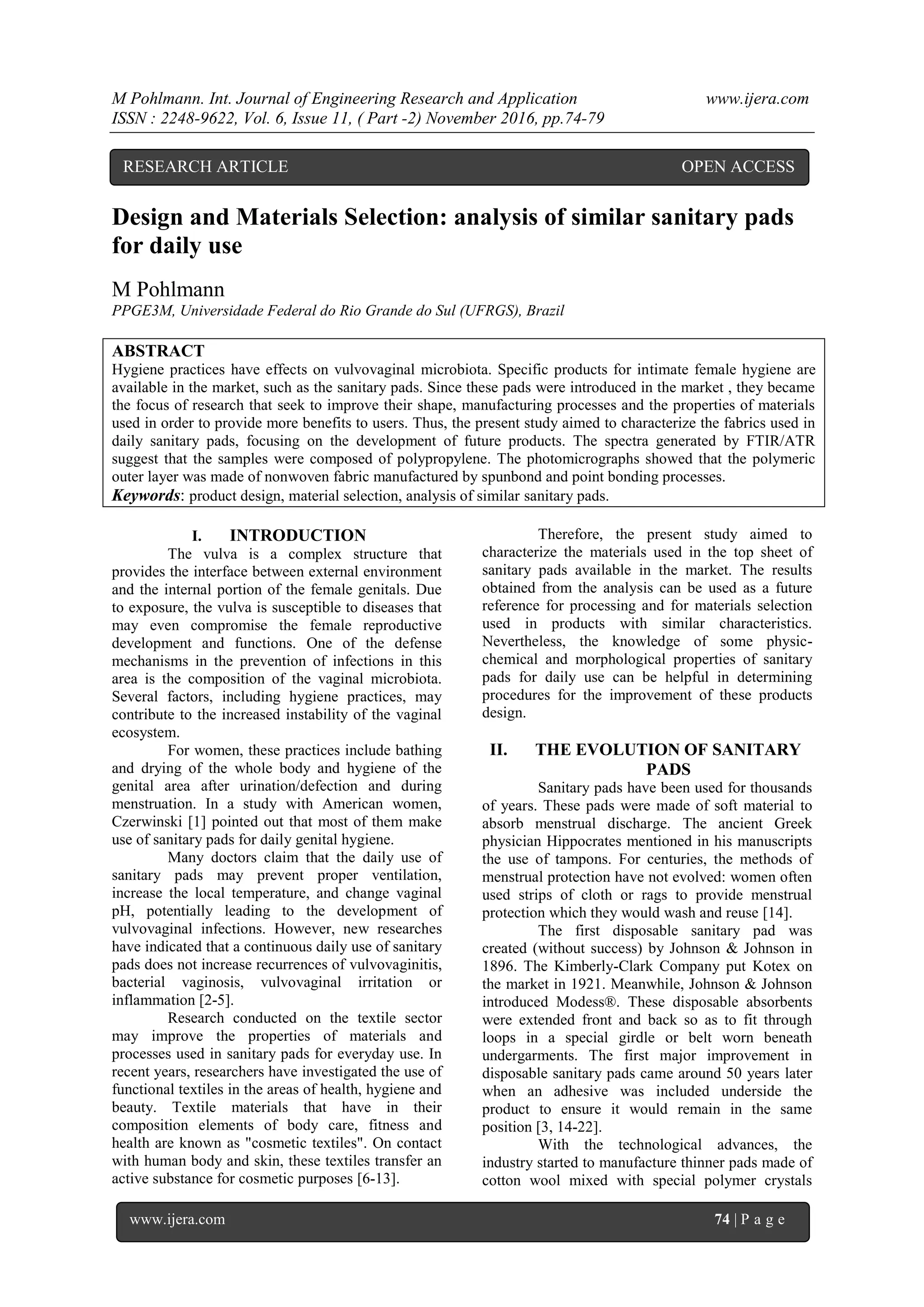 Design and Materials Selection: analysis of similar sanitary pads for ...