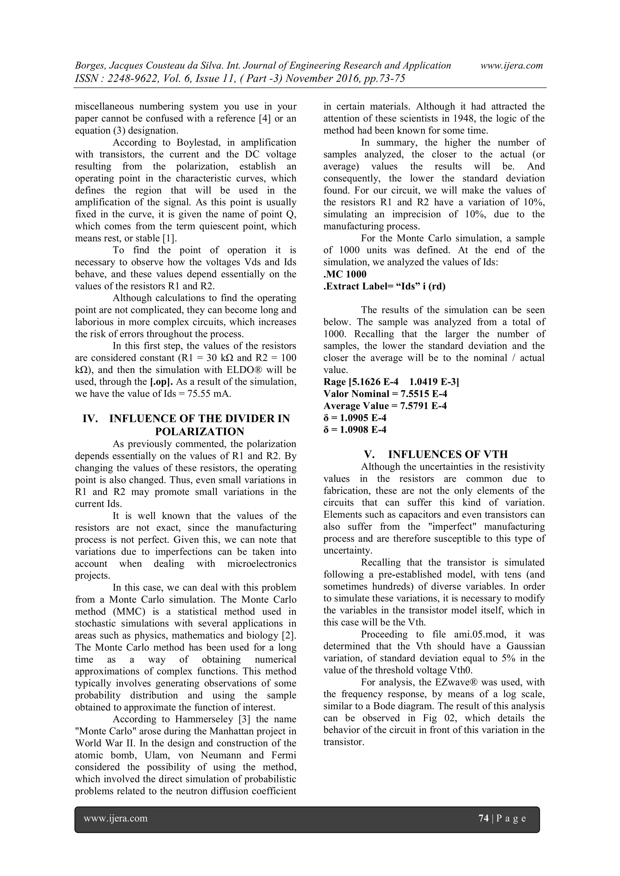 Simulations of a typical CMOS amplifier circuit using the Monte Carlo method | PDF