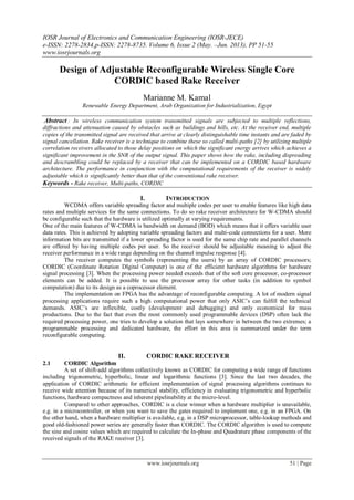 Design of Adjustable Reconfigurable Wireless Single Core CORDIC based Rake Receiver | PDF