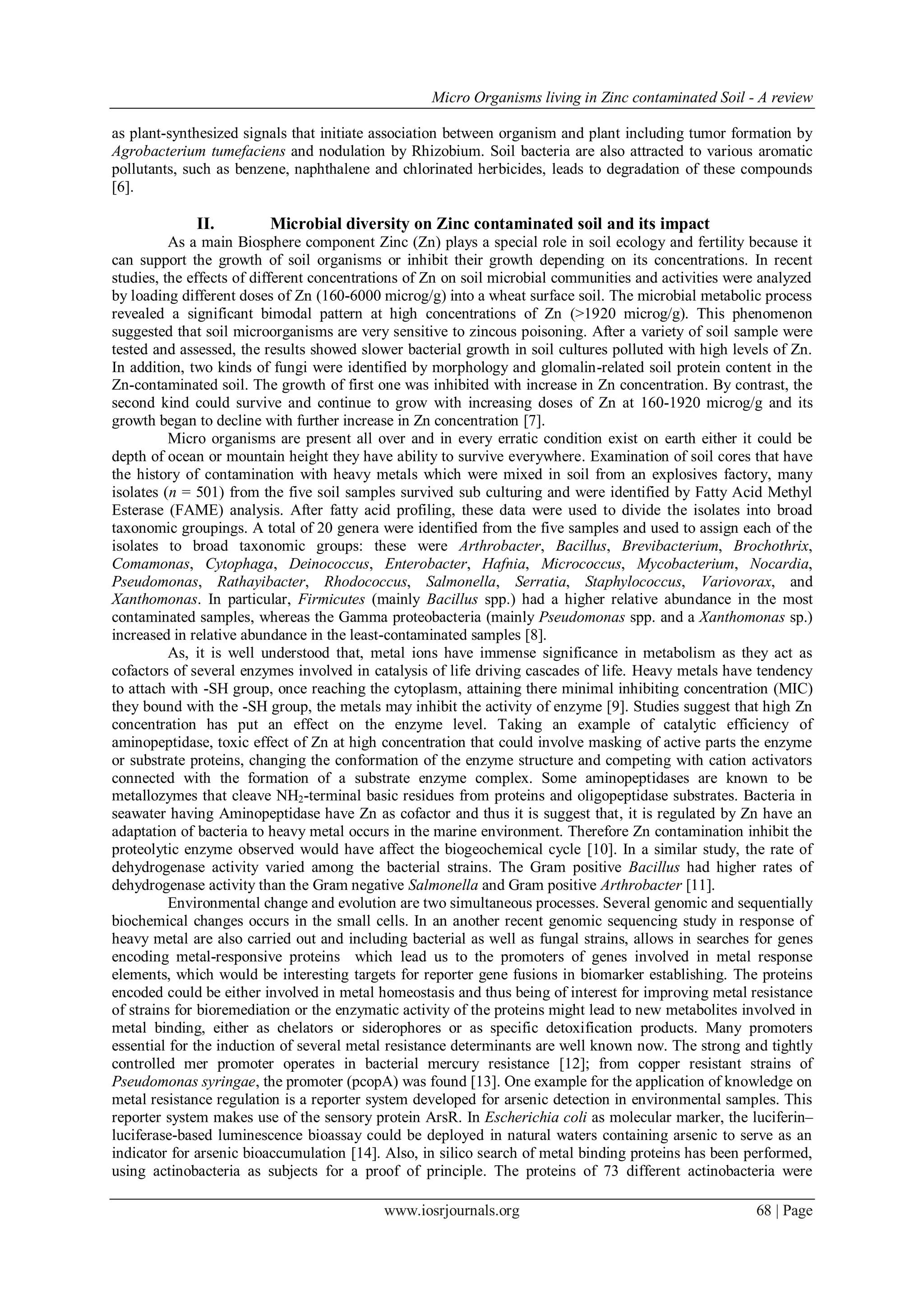 Micro organisms living in zinc contaminated soil - a review | PDF