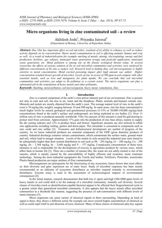 Micro organisms living in zinc contaminated soil - a review | PDF