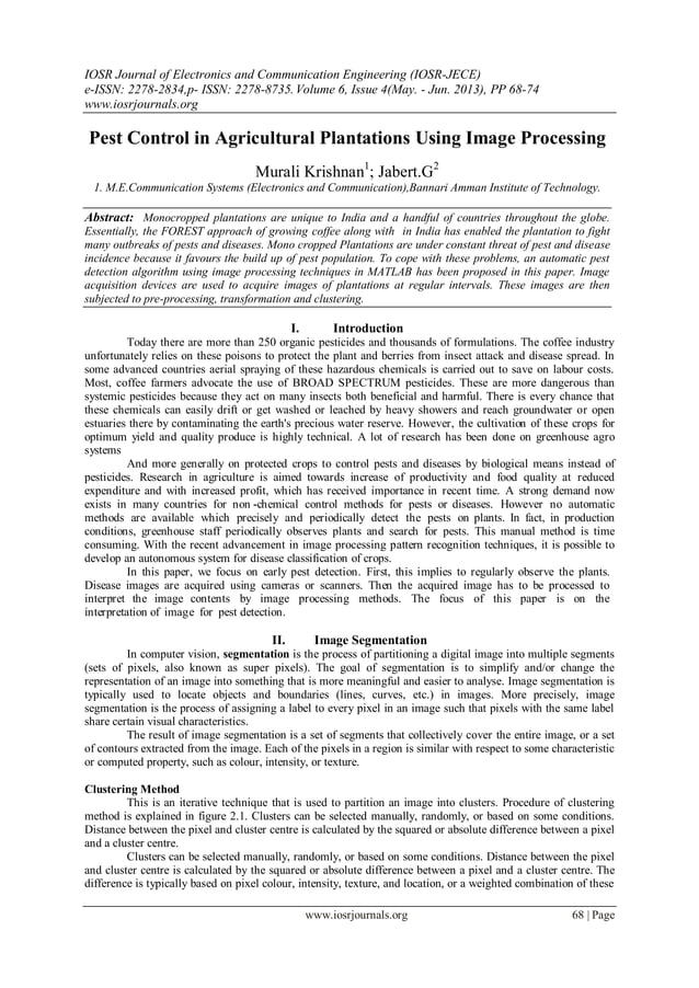 Pest Control in Agricultural Plantations Using Image Processing | PDF