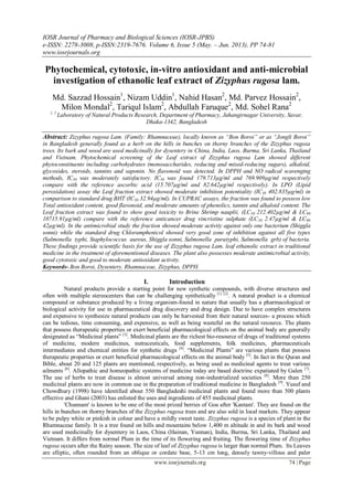 Phytochemical, cytotoxic, in-vitro antioxidant and anti-microbial investigation of ethanolic ...