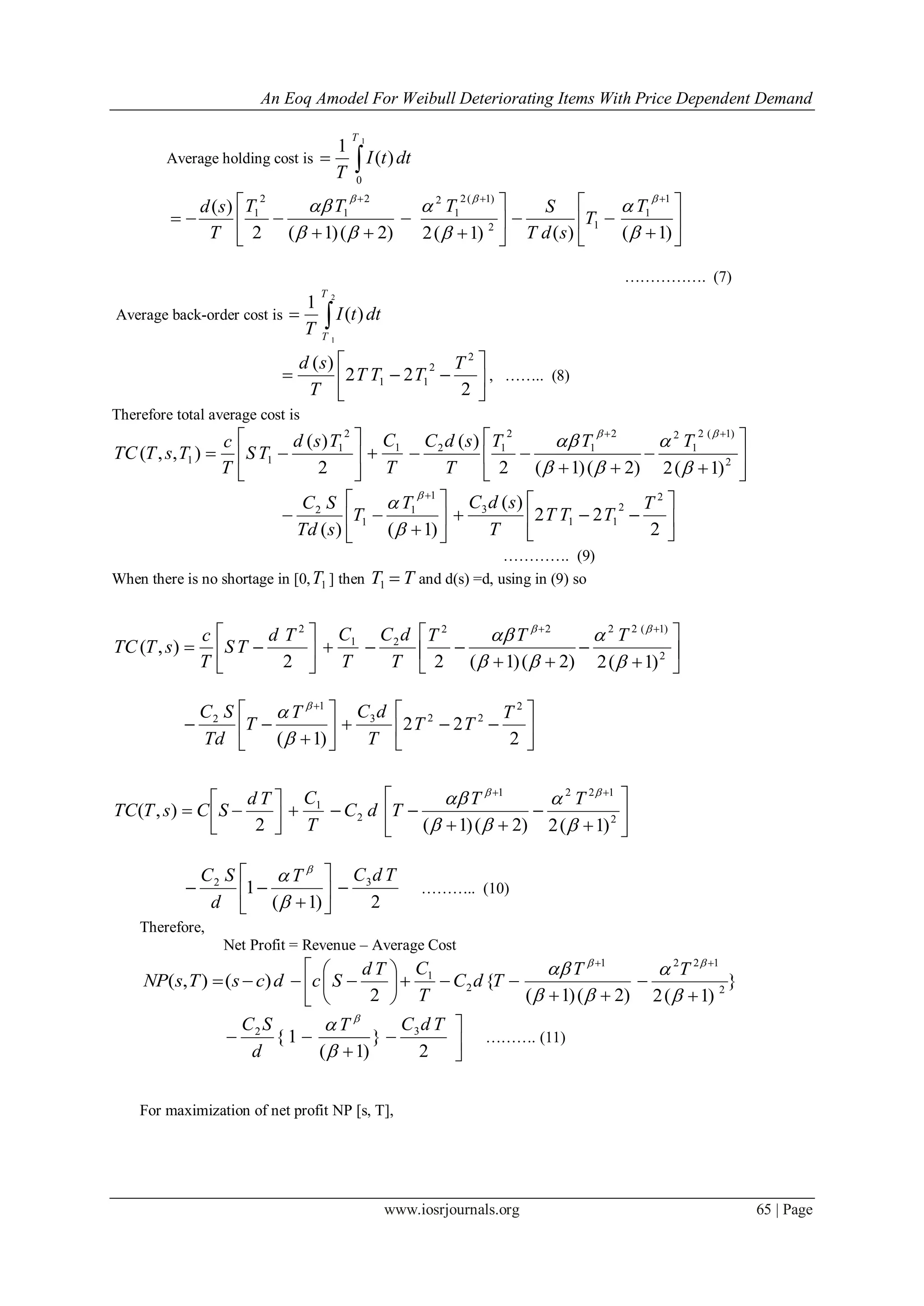 An Eoq Model For Weibull Deteriorating Items With Price Dependent Demand Pdf