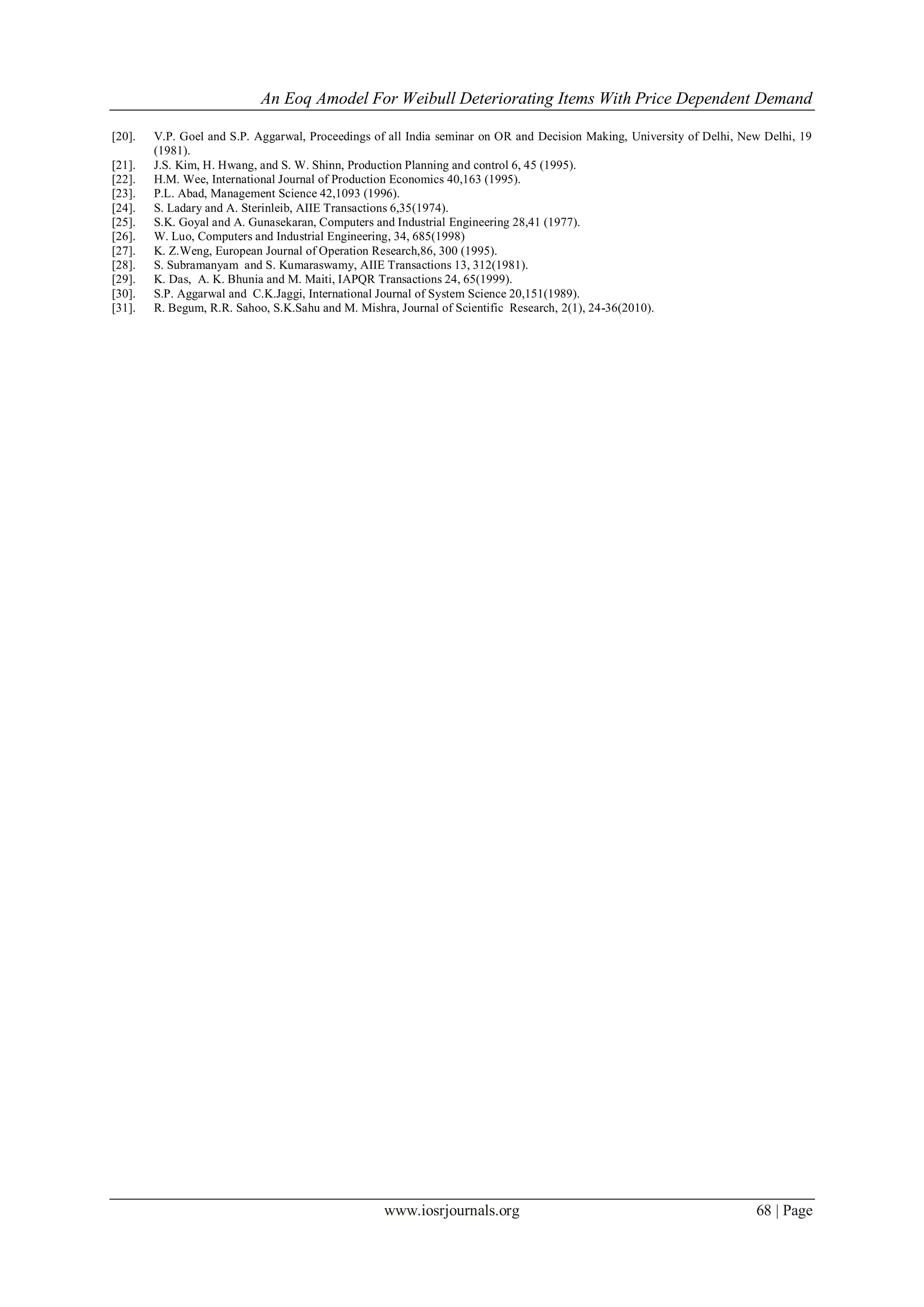 An Eoq Model For Weibull Deteriorating Items With Price Dependent Demand Pdf