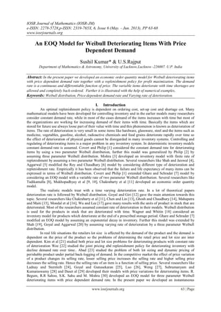 An EOQ Model for Weibull Deteriorating Items With Price Dependent Demand | PDF