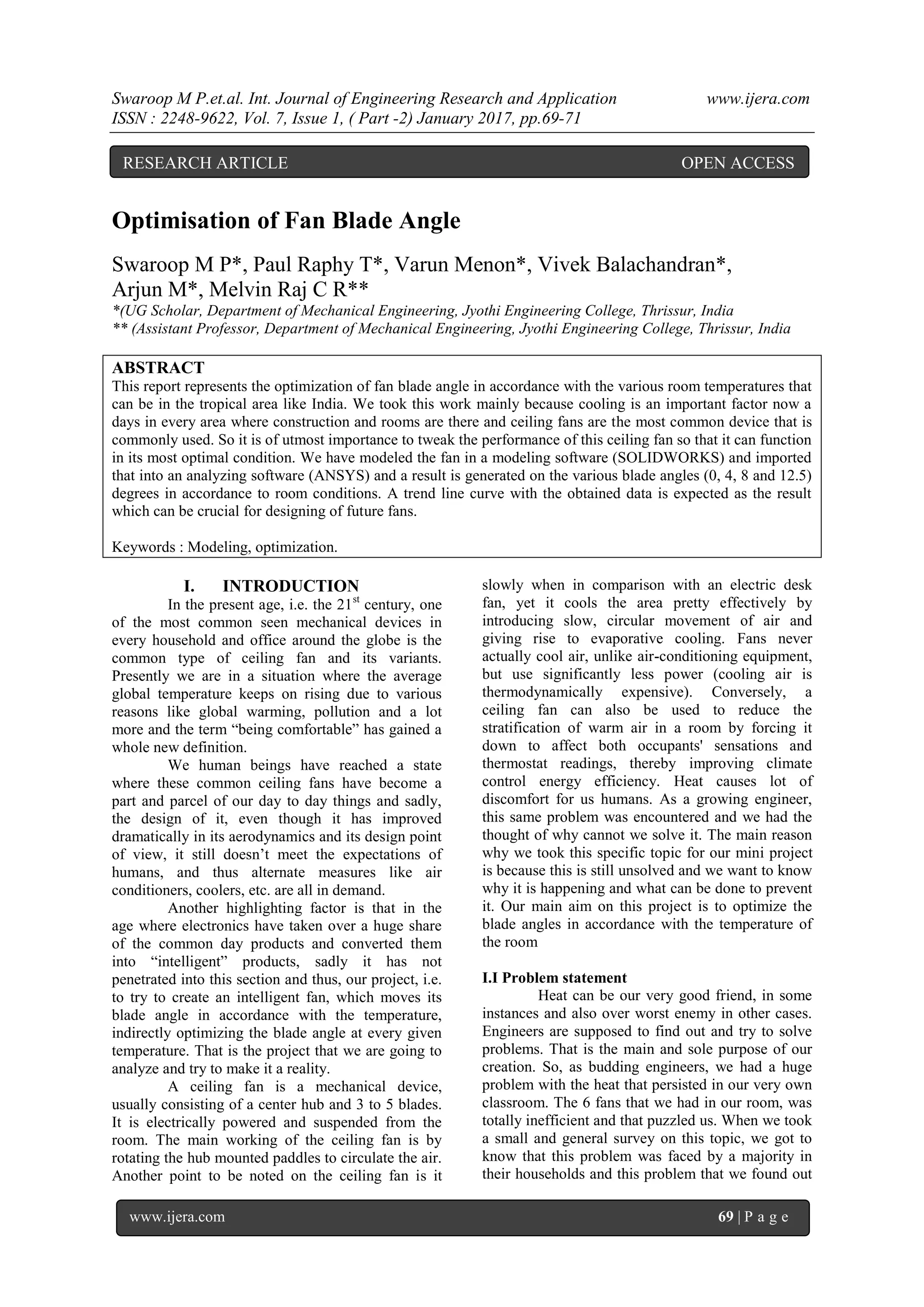 Optimisation of Fan Blade Angle | PDF