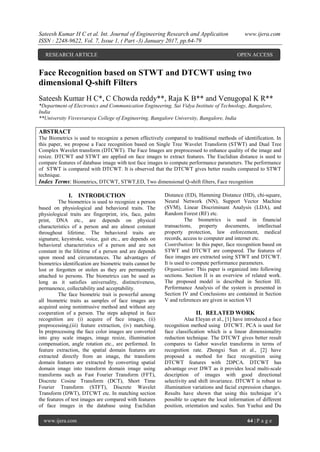 Face Recognition based on STWT and DTCWT using two dimensional Q-shift Filters | PDF