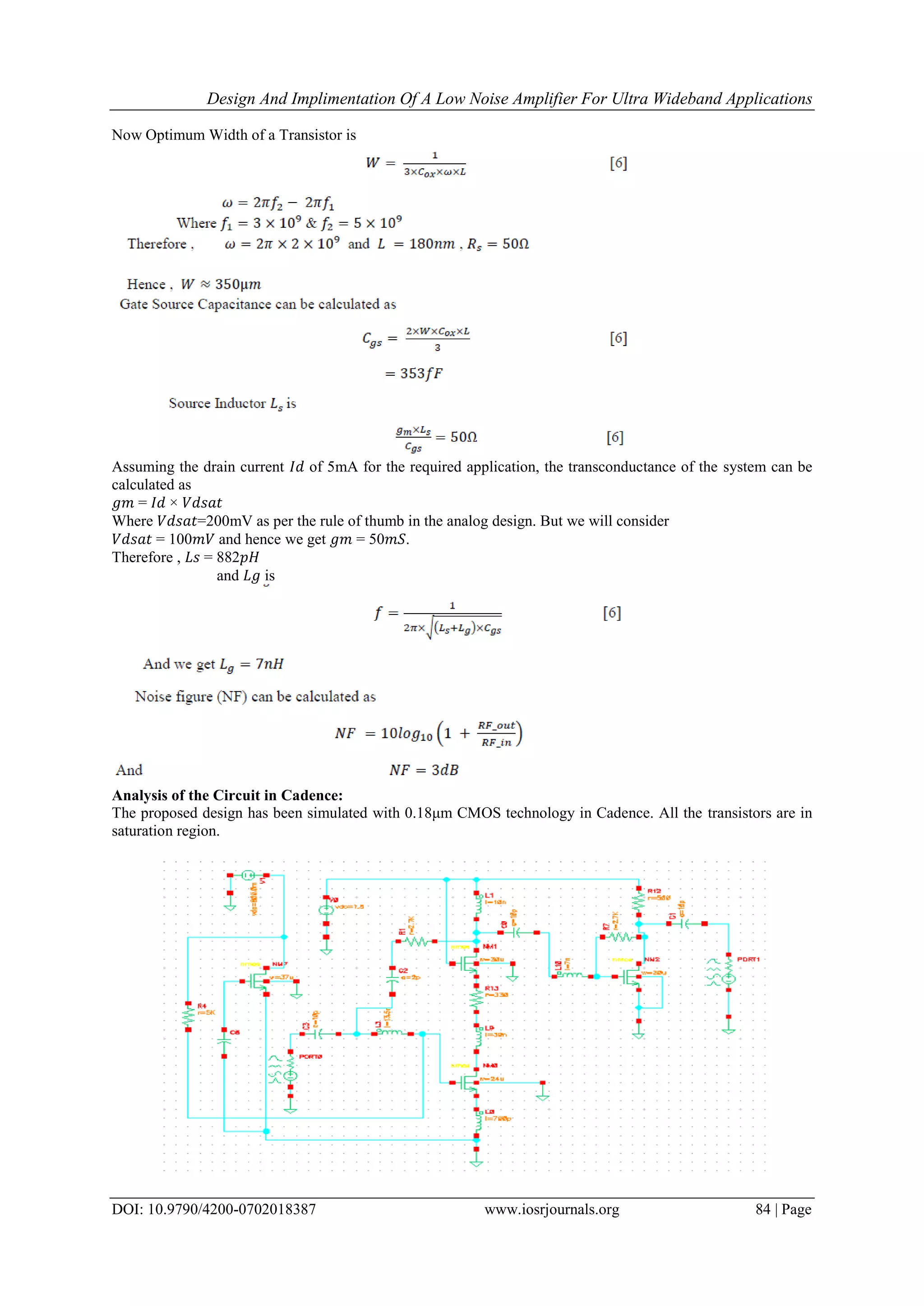 Design and Implementation of a Low Noise Amplifier for Ultra Wideband Applications | PDF