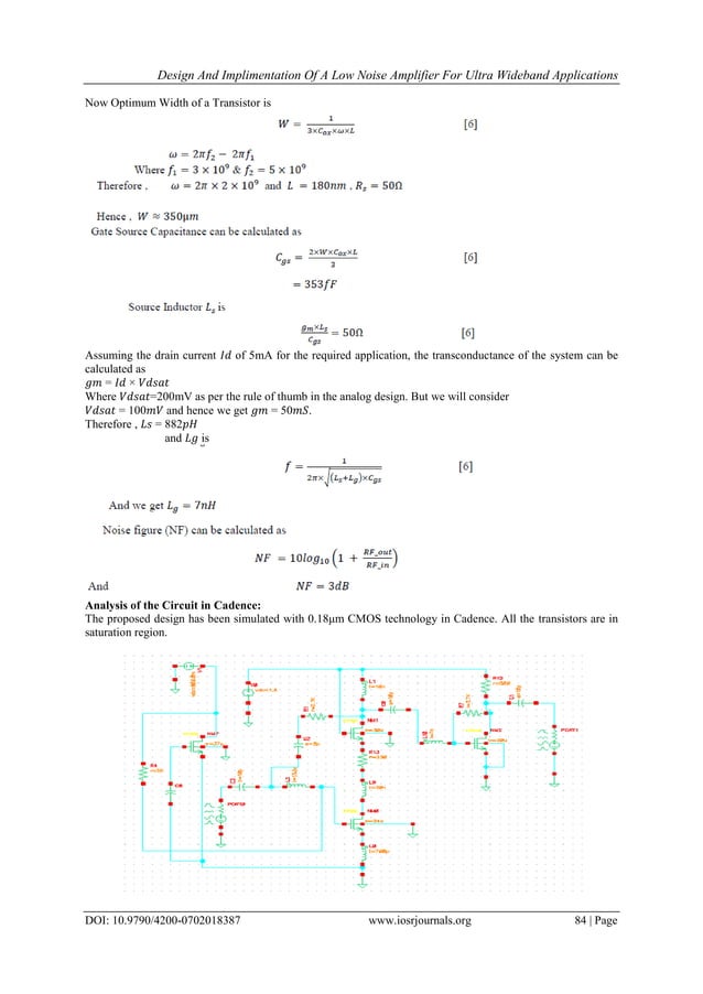 Design and Implementation of a Low Noise Amplifier for Ultra Wideband Applications | PDF
