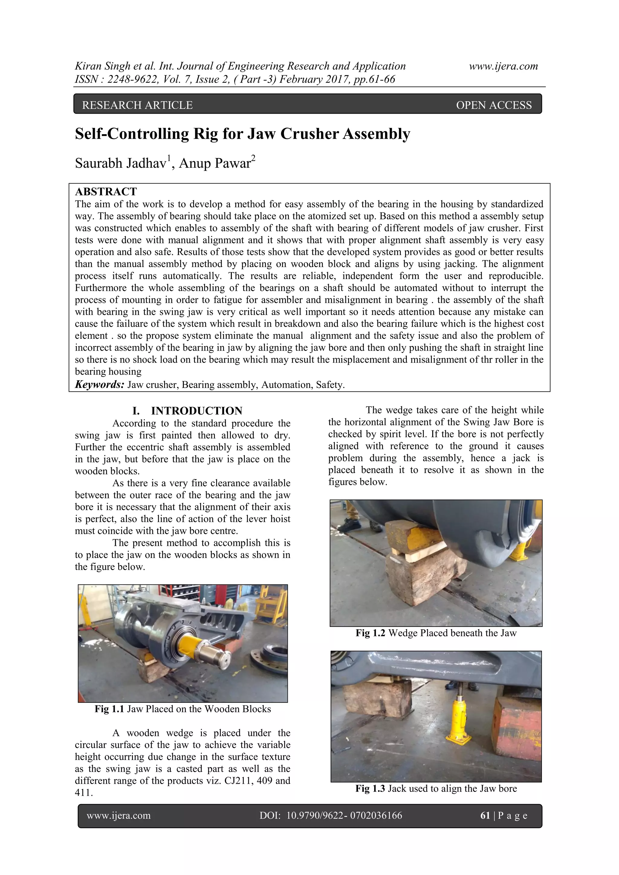 Self-Controlling Rig for Jaw Crusher Assembly | PDF
