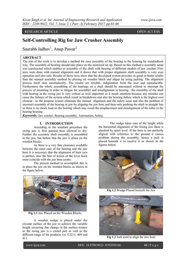 Self-Controlling Rig for Jaw Crusher Assembly | PDF
