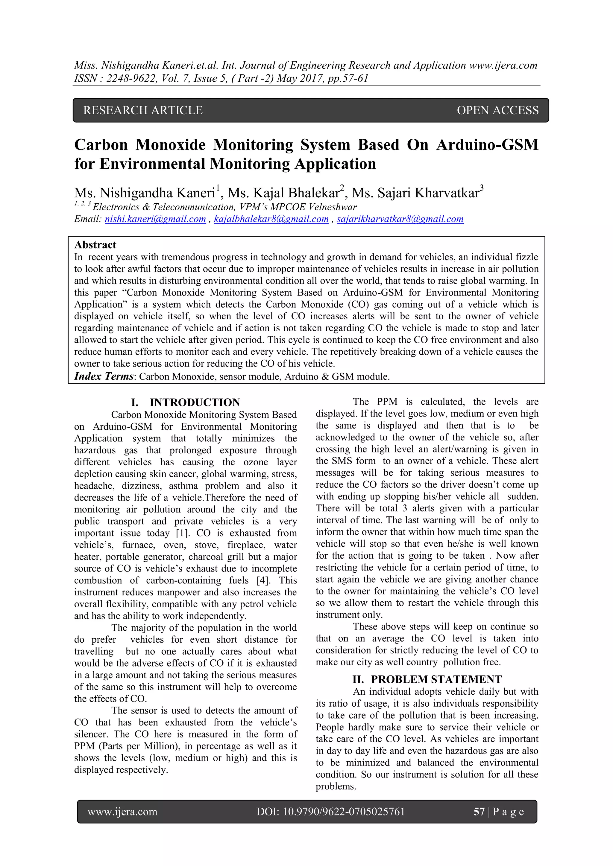 Carbon Monoxide Monitoring System Based On Arduino-GSM for ...