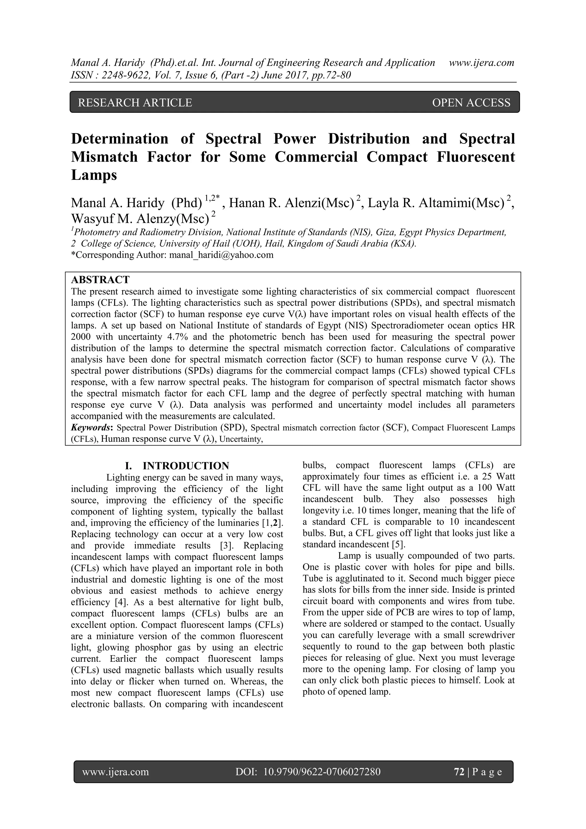 Determination of Spectral Power Distribution and Spectral Mismatch ...