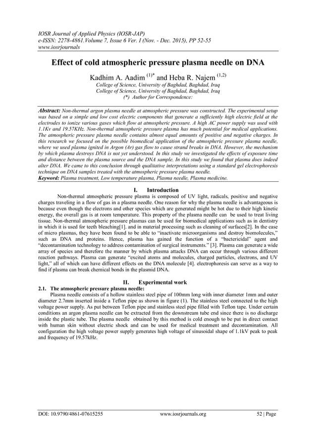Effect of cold atmospheric pressure plasma needle on DNA | PDF ...