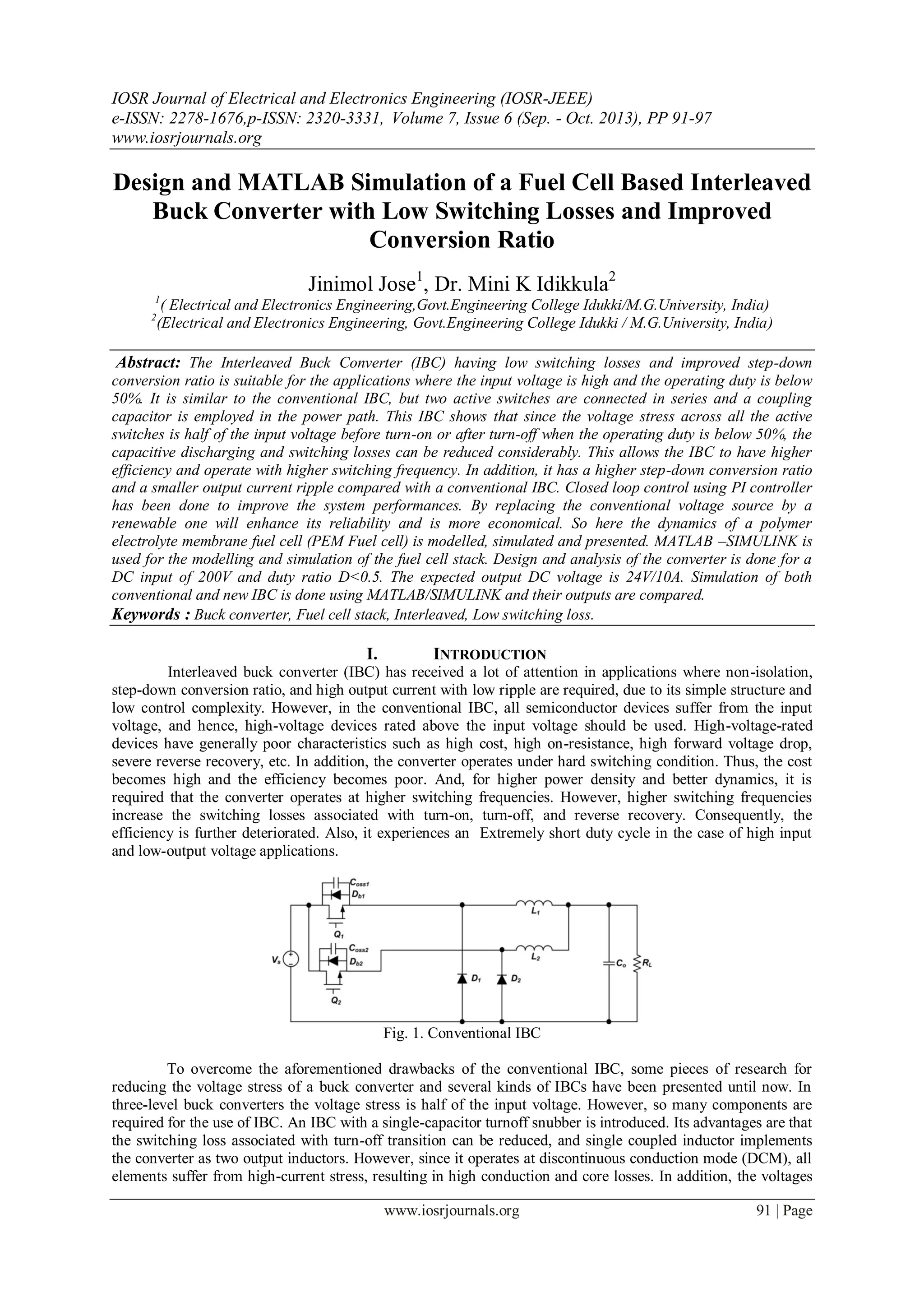 Design and MATLAB Simulation of a Fuel Cell Based Interleaved Buck Converter with Low Switching ...