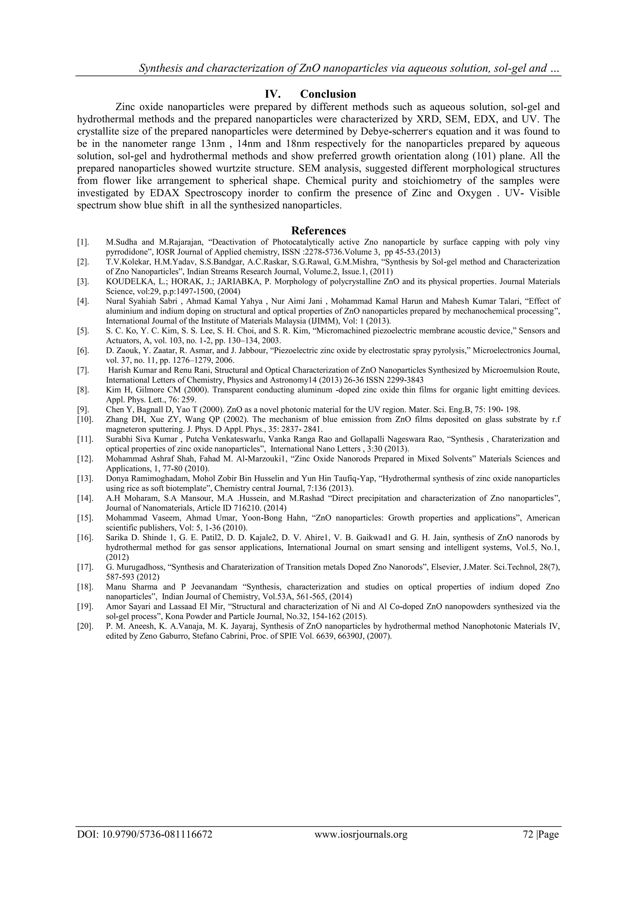 Synthesis and characterization of ZnO nanoparticles via aqueous ...