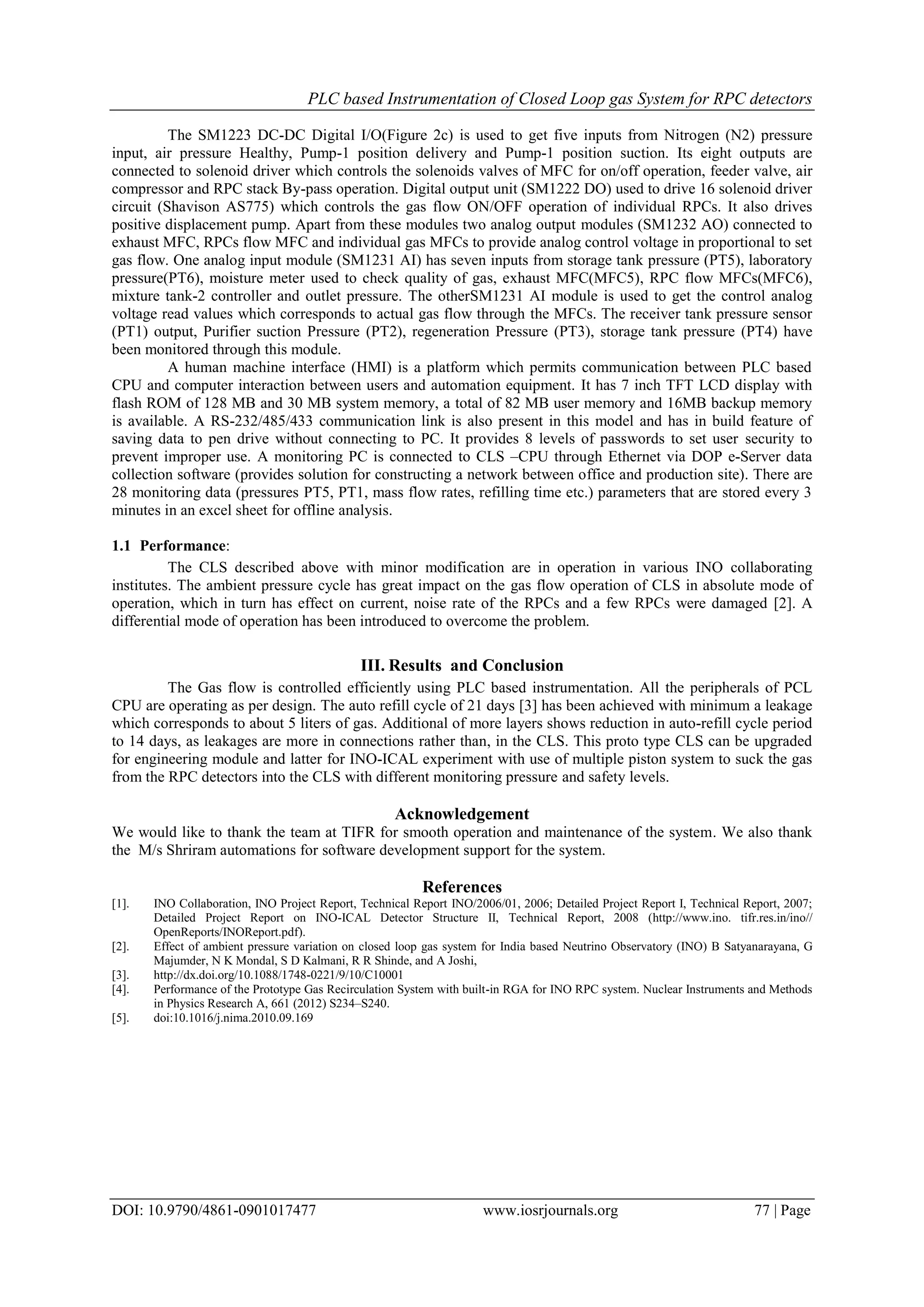 PLC Based Instrumentation of Closed Loop Gas System for RPC Detectors | PDF